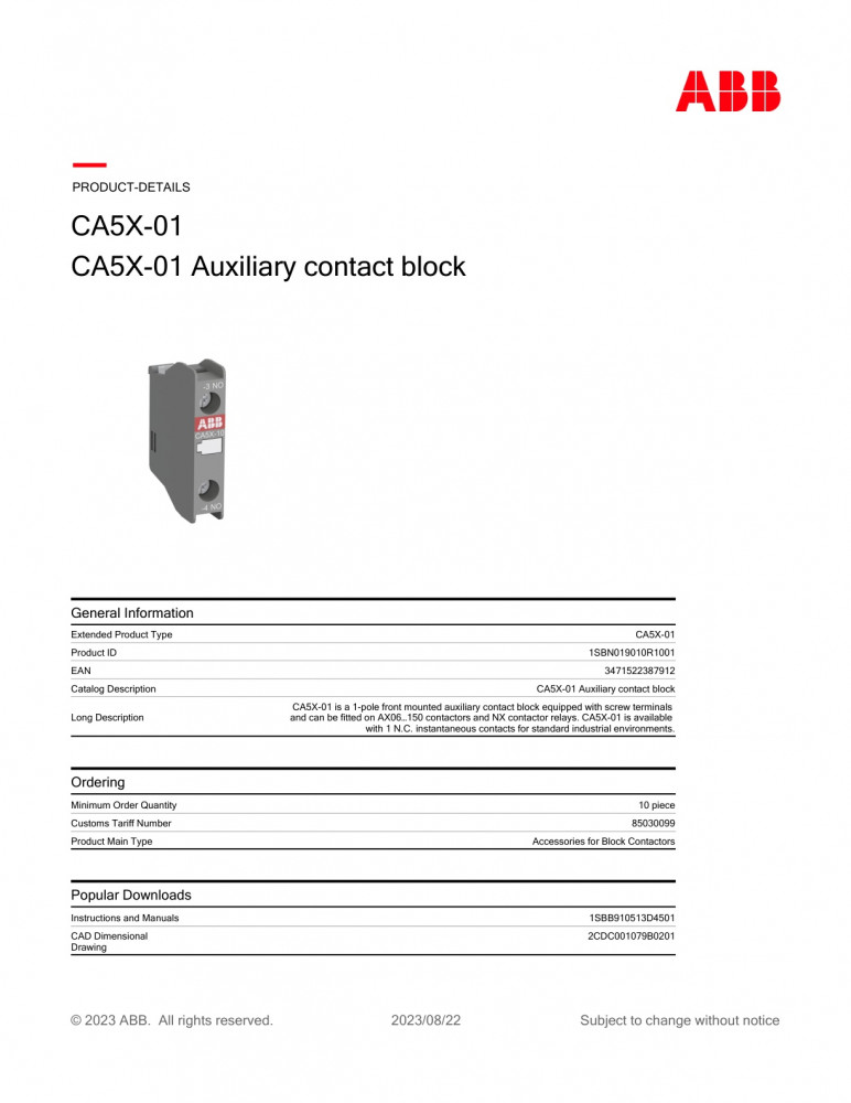 ABB CA5X-01 technical document page 1