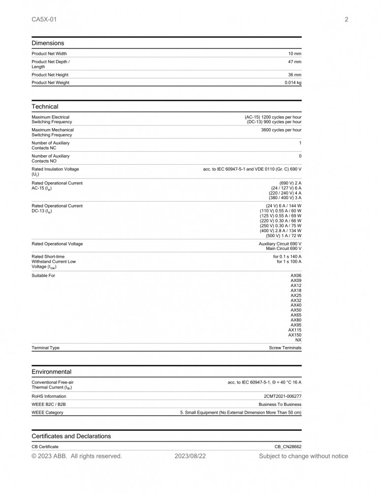 ABB CA5X-01 technical document page 2