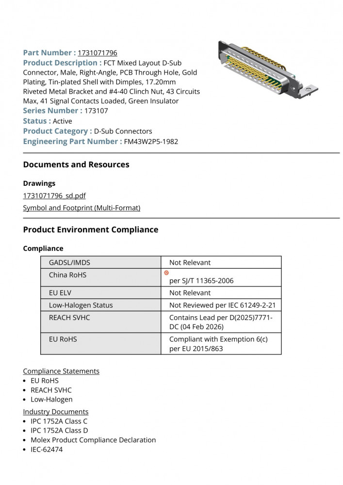 MOLEX 1731071796 technical drawing page 1