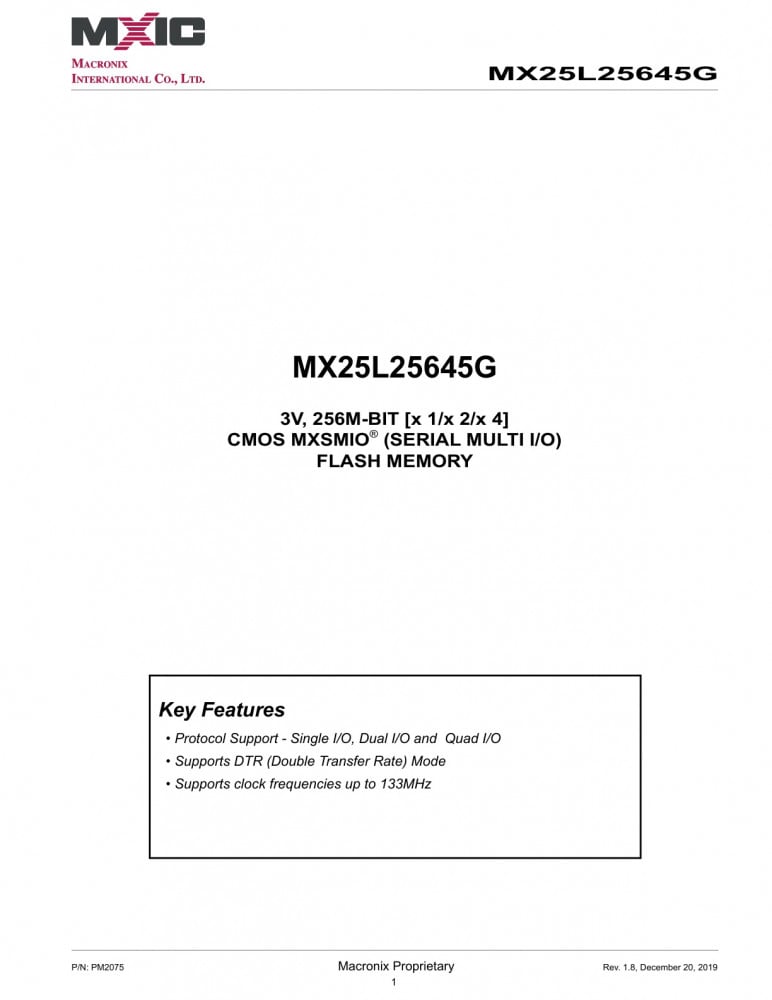 MX25L25645G datasheet page 1