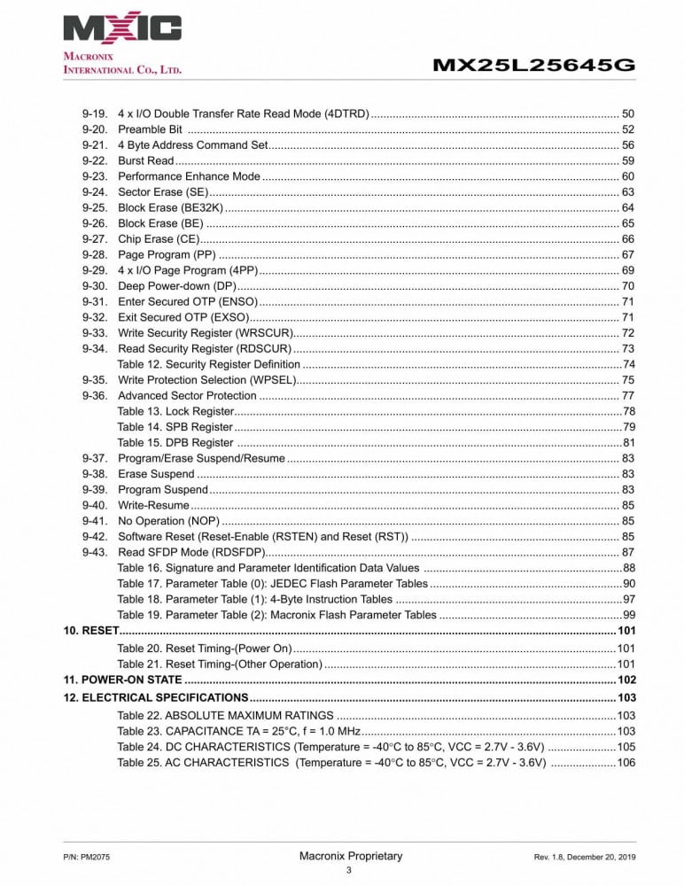 MX25L25645G datasheet page 3