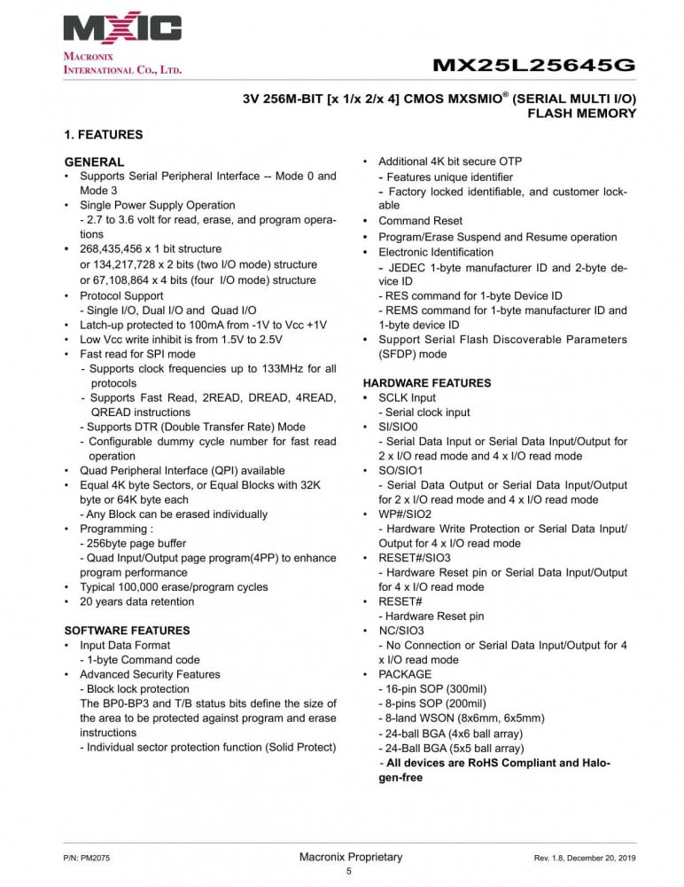 MX25L25645G datasheet page 5
