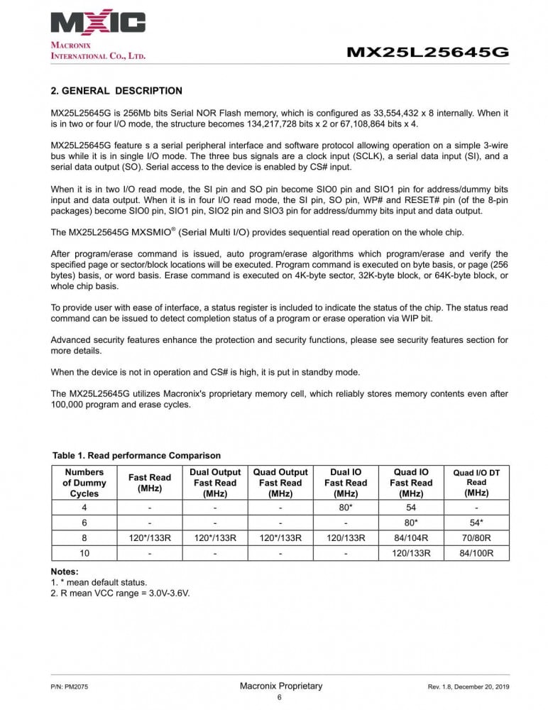 MX25L25645G datasheet page 6