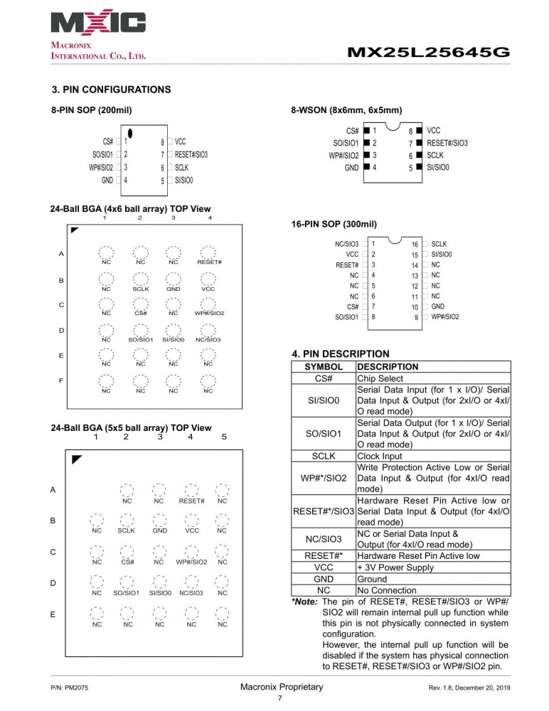MX25L25645G datasheet page 7