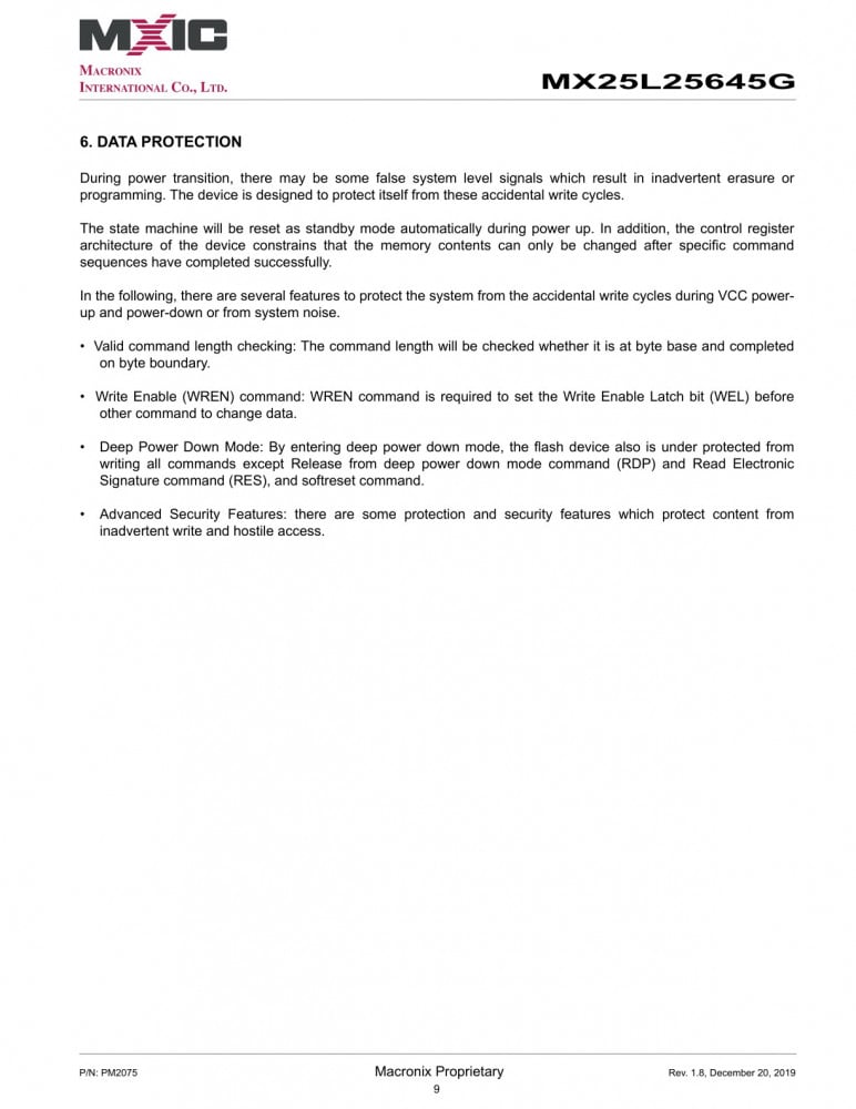 MX25L25645G datasheet page 9