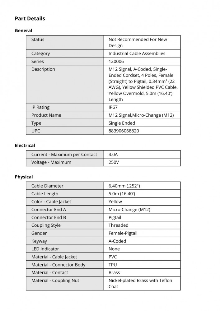 MOLEX M12 cordset product drawing, page 2