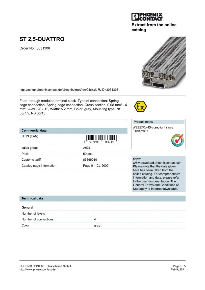 Phoenix Contact 3031306 technical document page 1