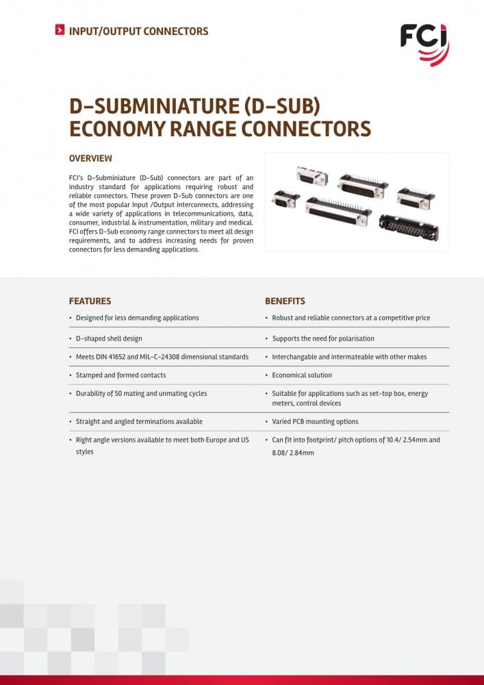 Amphenol D-Sub economy range document page 1