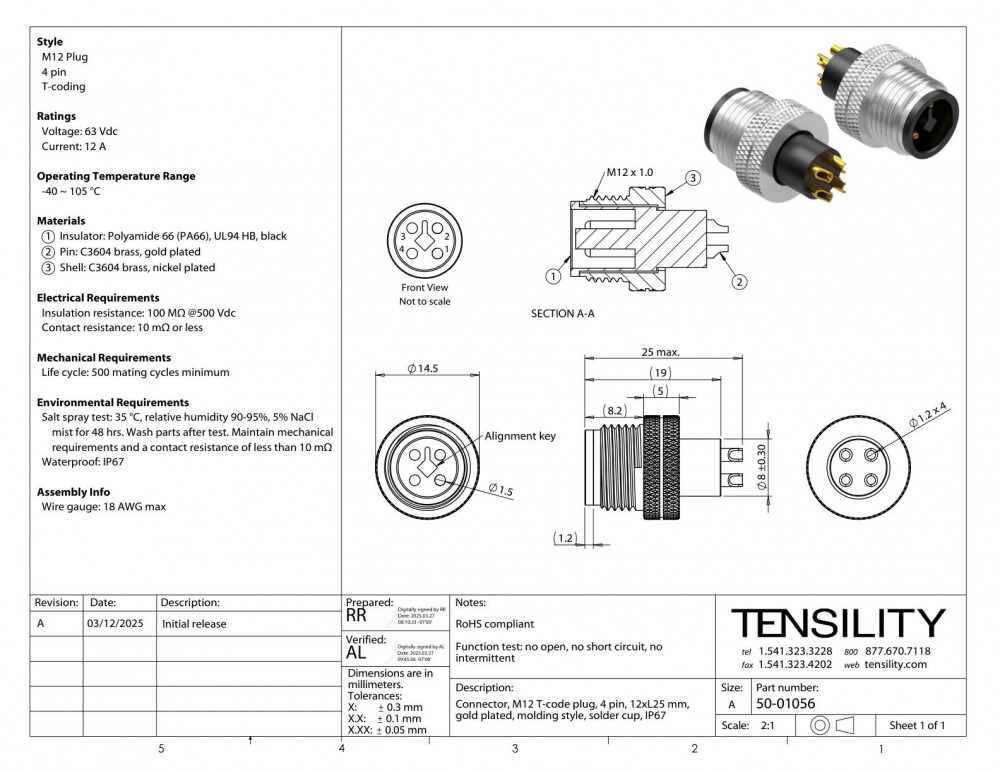 50-01056 product drawing and technical document page