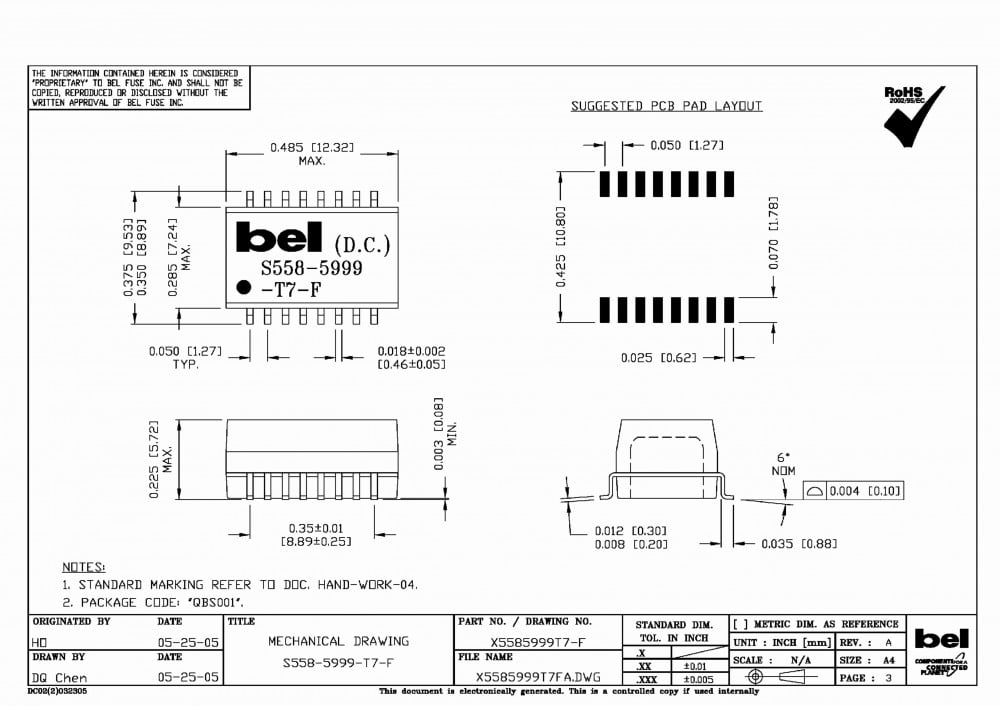 Bel Fuse S558-5999-T7-F mechanical drawing page
