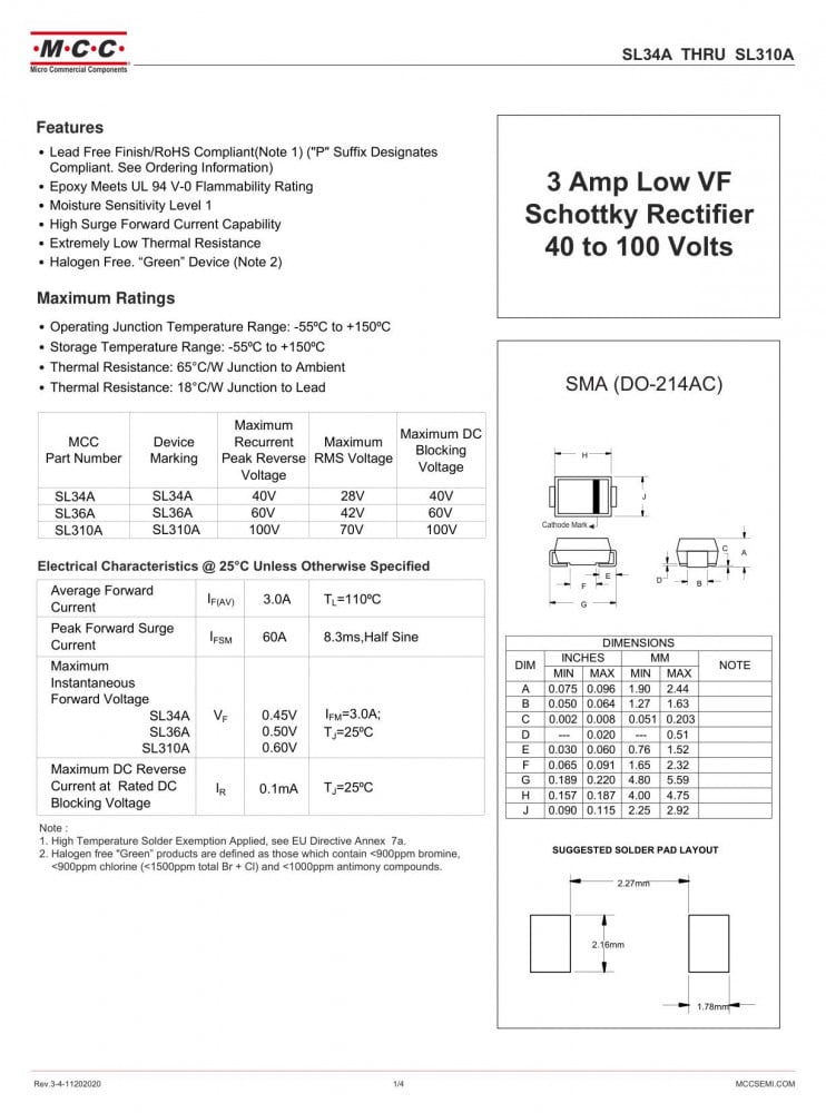 SL34A-TP datasheet page 1