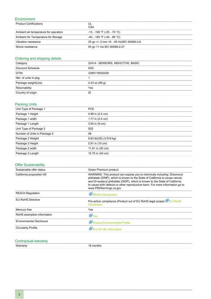 XS118BLPAM12 technical document page 2