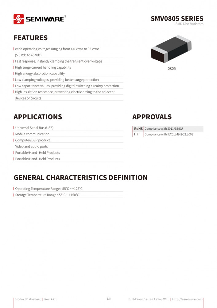 SMV0805B56A technical document page 1