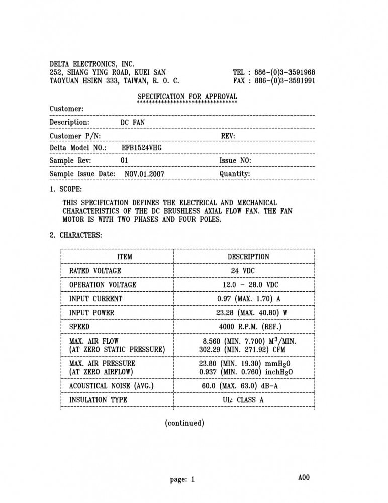 EFB1524VHG specification page 1