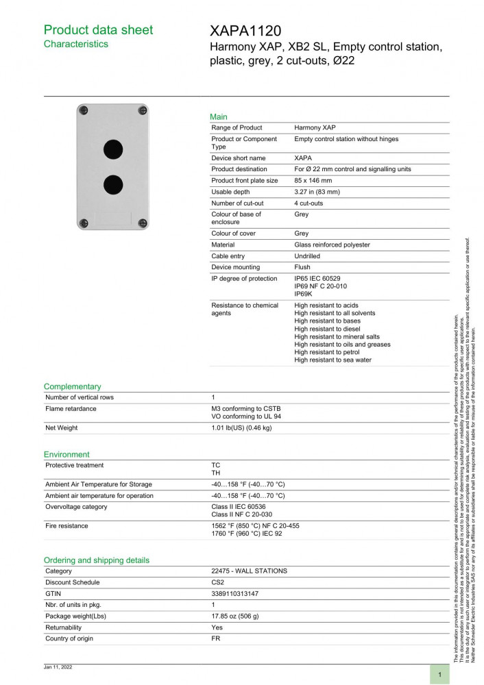XAPA1120 technical document page 1