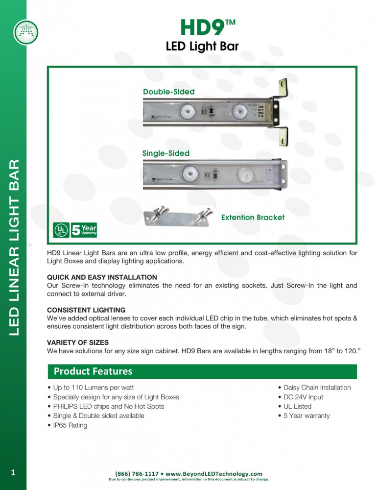 HD9 LED Light Bar product document, page 1