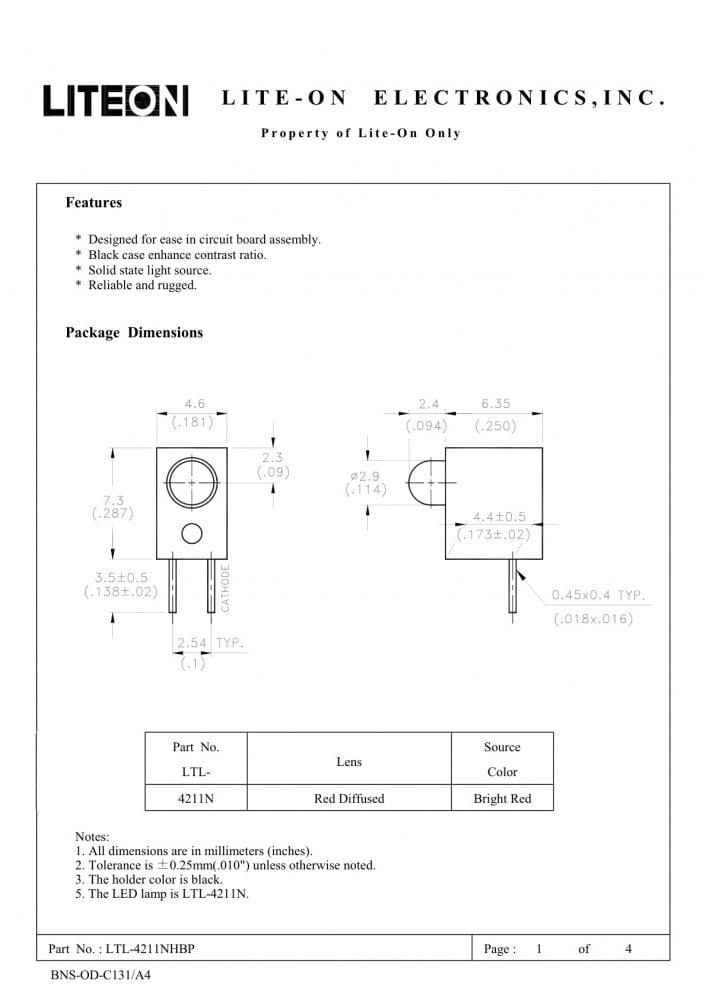 LTL-4211NHBP datasheet page 1