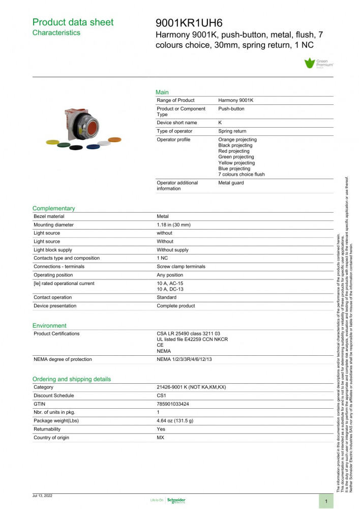 9001KR1UH6 technical document page 1