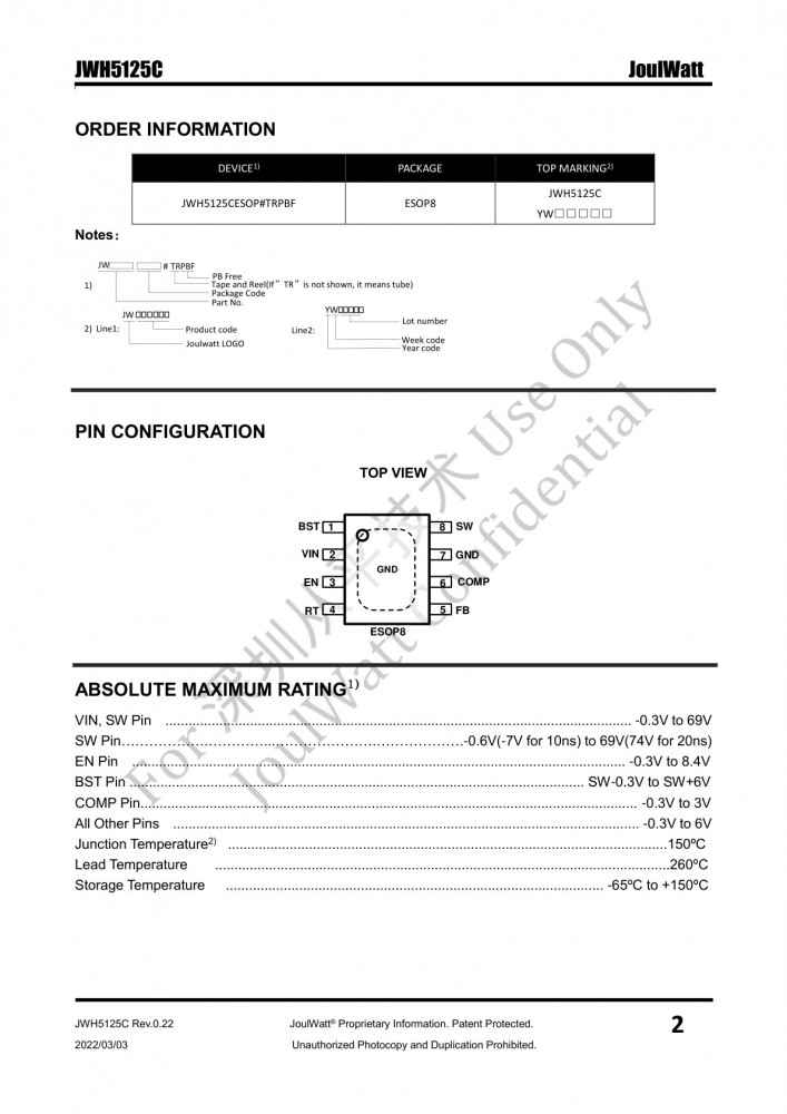 JWH5125C datasheet page 2