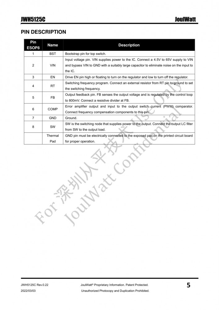 JWH5125C datasheet page 5