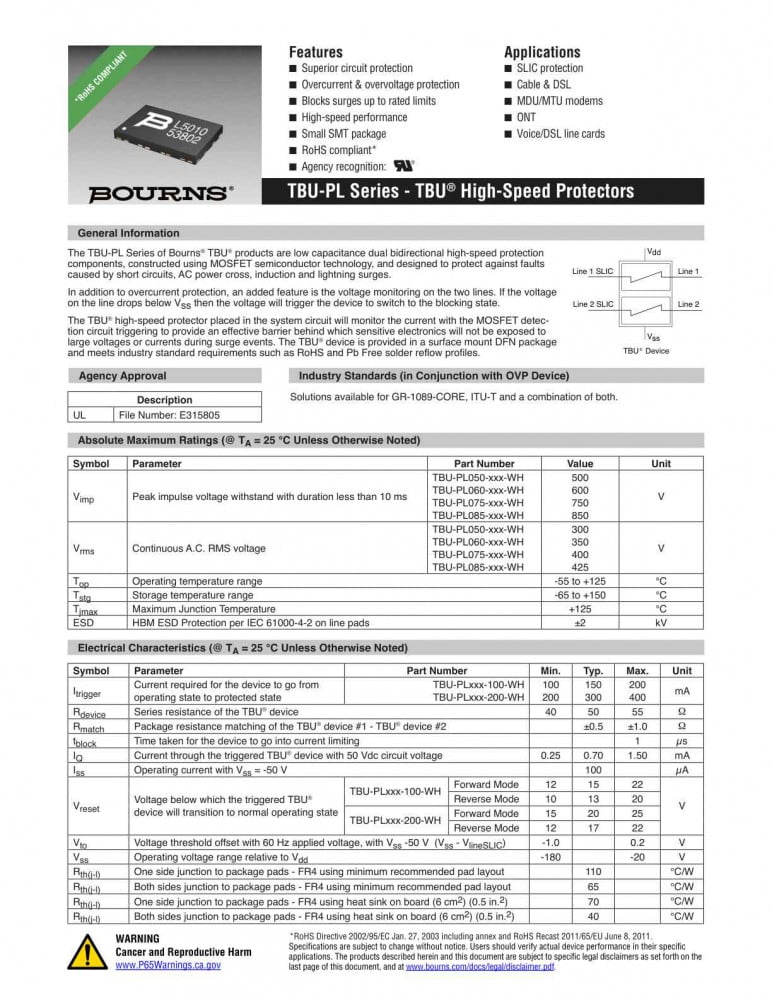 BOURNS TBU-PL series datasheet page 1
