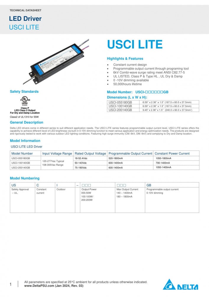 USCI LITE datasheet page 1