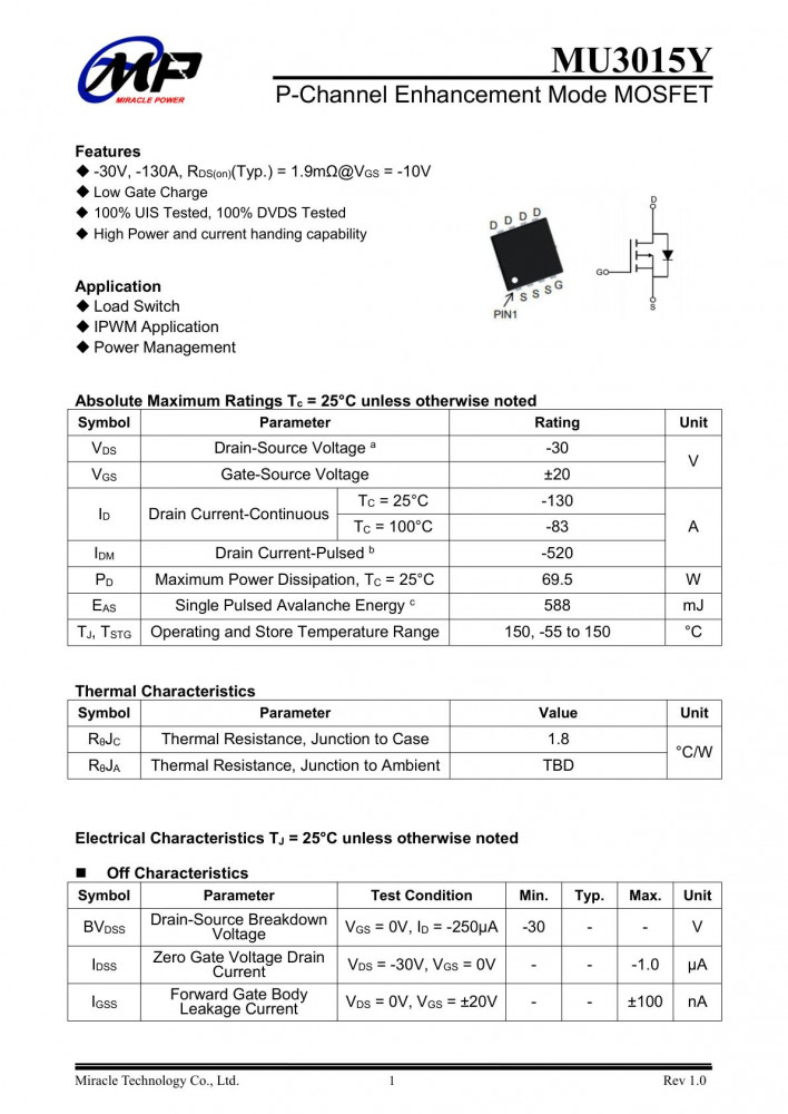 MU3015Y datasheet page 1