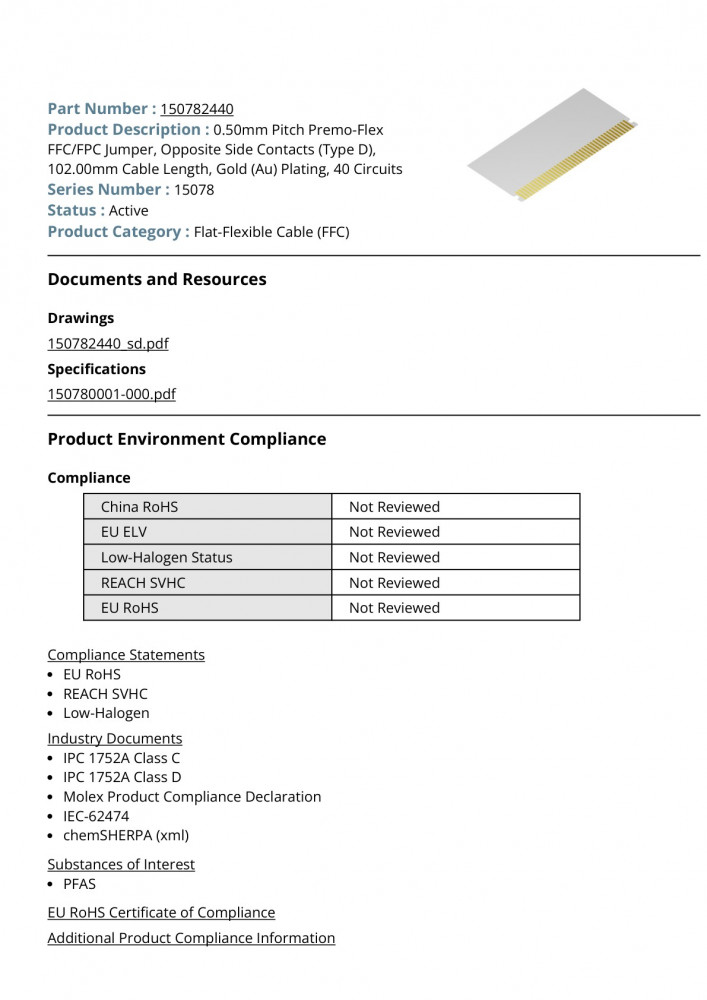 Molex 15078 product specification page image 1