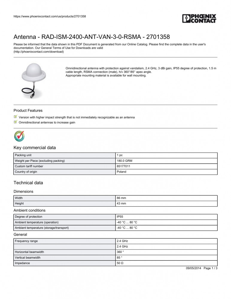 Phoenix Contact 2701358 product overview