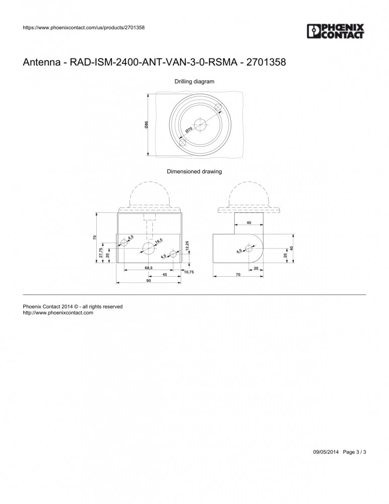 Phoenix Contact 2701358 dimensioned drawing