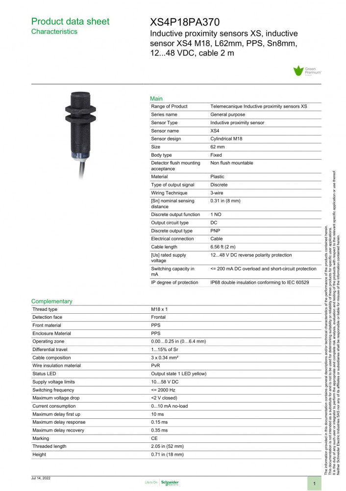 XS4P18PA370 technical document page 1