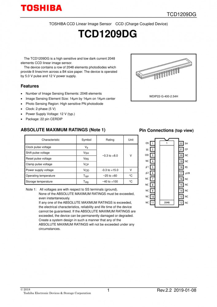 TCD1209DG datasheet page 2