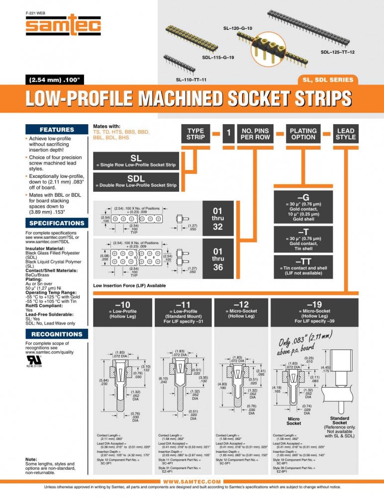 Samtec SDL series technical document page