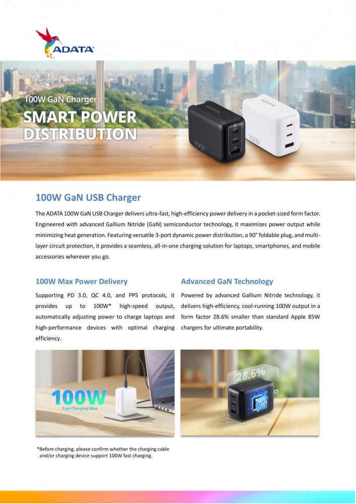 ADATA 100W GaN USB Charger document page 1
