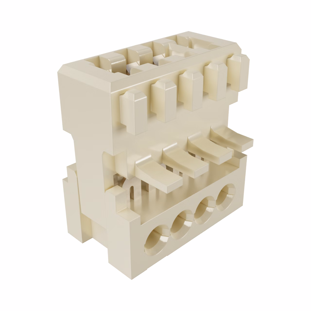 Appli-Mate RAST 2.5 Connector, 2.50mm Pitch, Female, 4 Circuits, No Position Keys Removed, Polarizing Rib Between 3/4, 1 Closed and 1 Open Endwall, Tin Plating