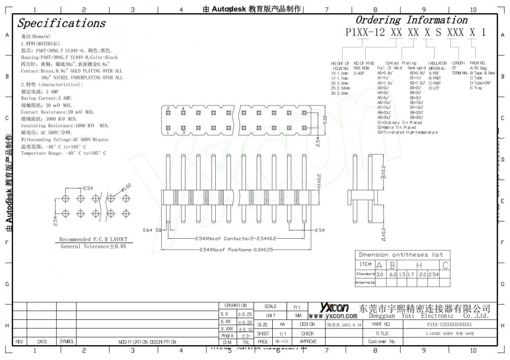 Yxcon P125-1225A0BS116A1 technical document