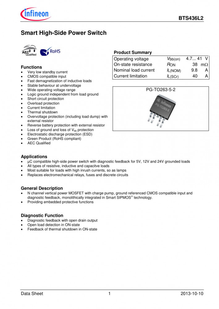 BTS436L2G datasheet page 1