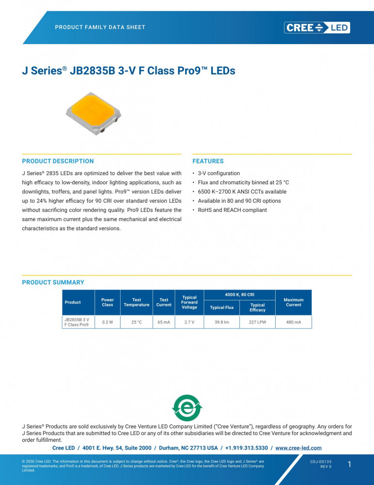 JB2835B Pro9 datasheet page 1