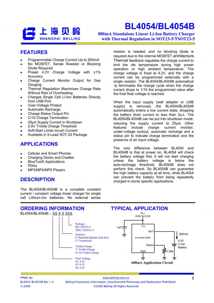 BL4054B datasheet page 1