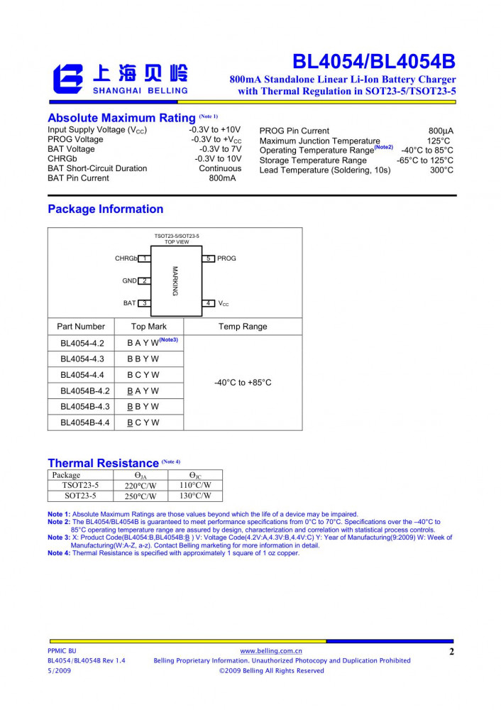 BL4054B datasheet page 2
