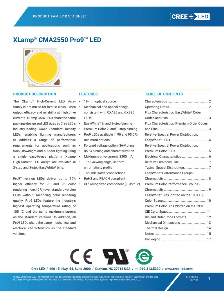 CMA2550 Pro9 datasheet page 1