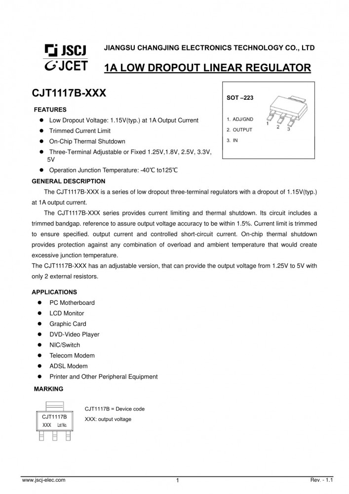 CJT1117B-5.0 datasheet page 1