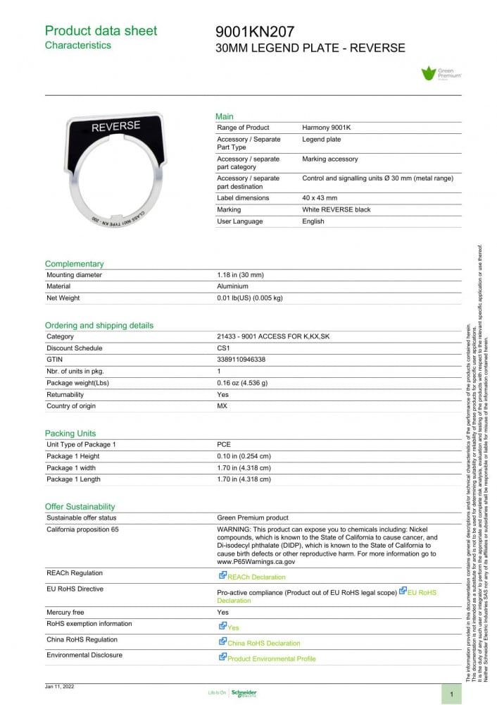 9001KN207 technical document page 1