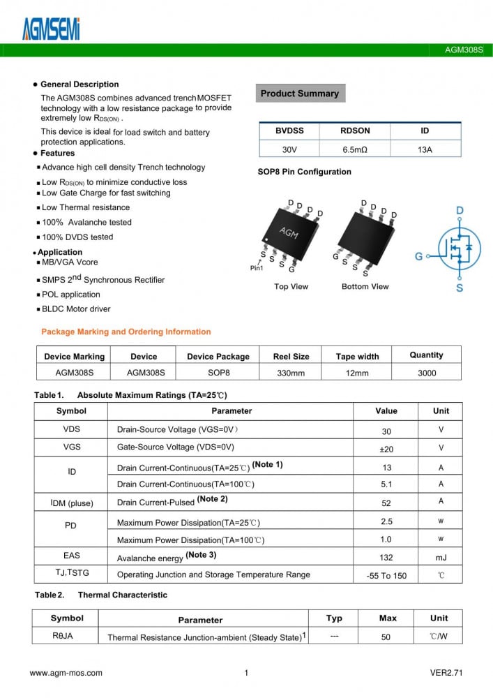 AGM308S datasheet page 1