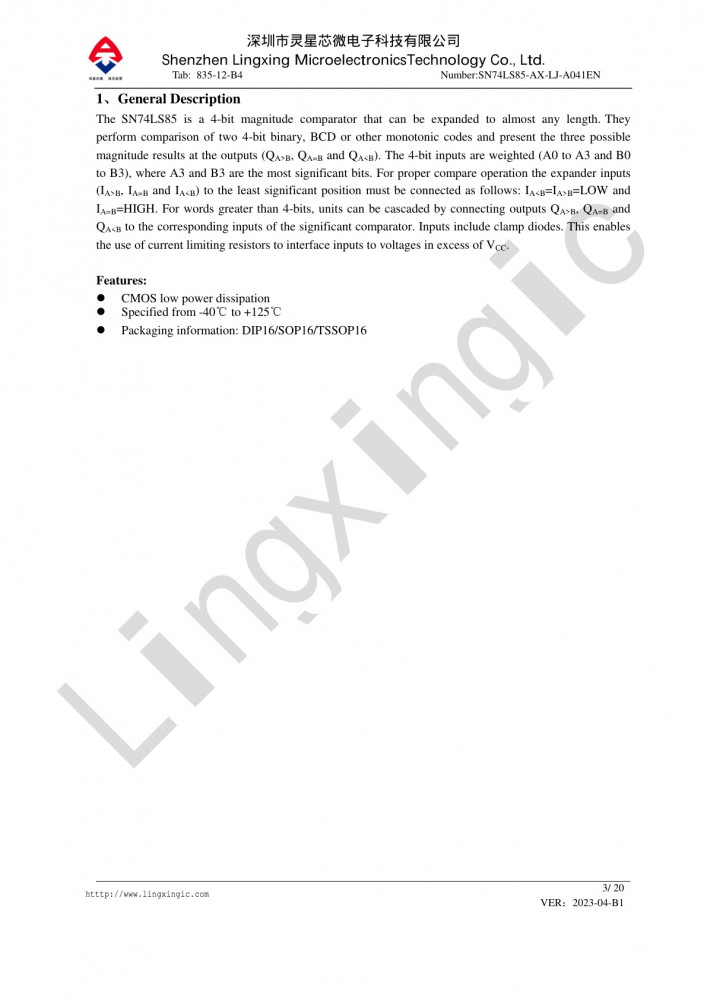 SN74LS85N(LX) datasheet page 3