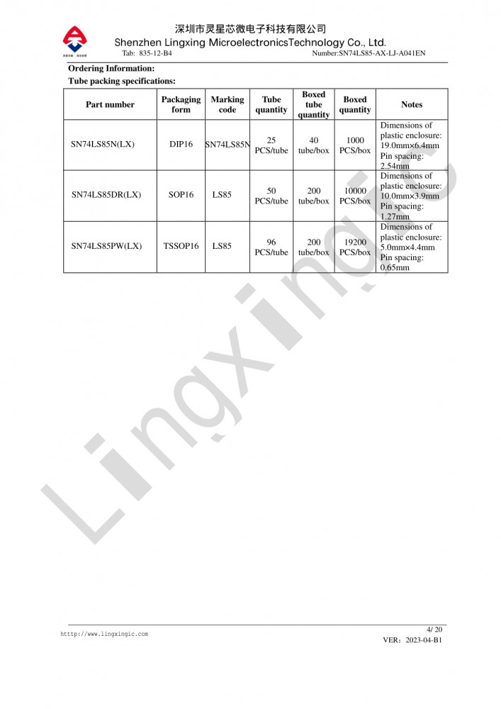 SN74LS85N(LX) datasheet page 4