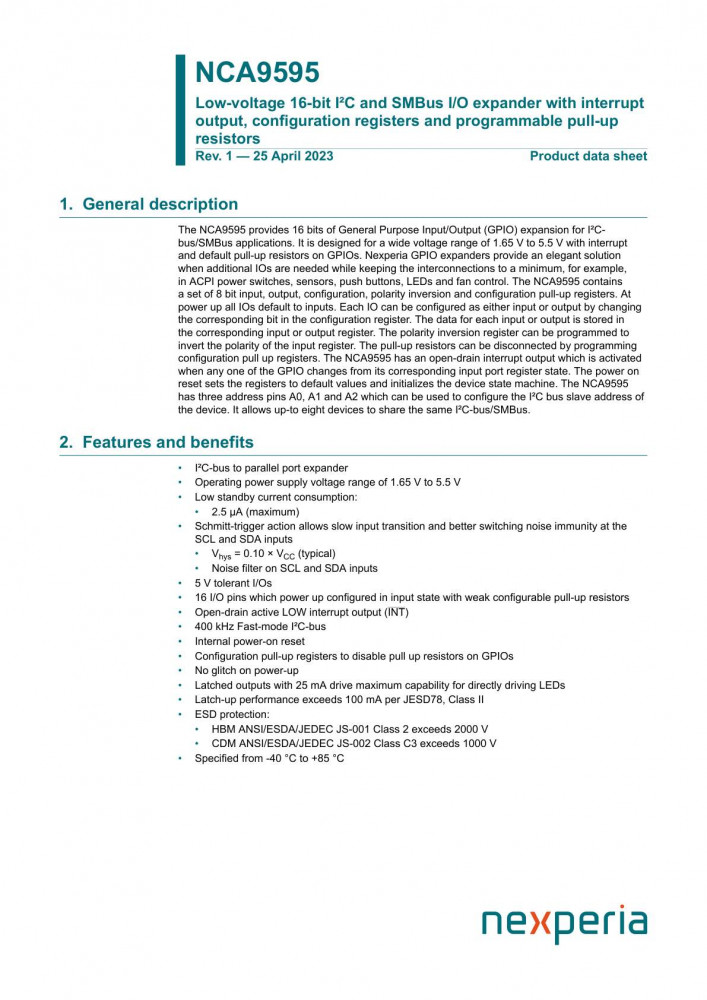 NCA9595 datasheet page 1