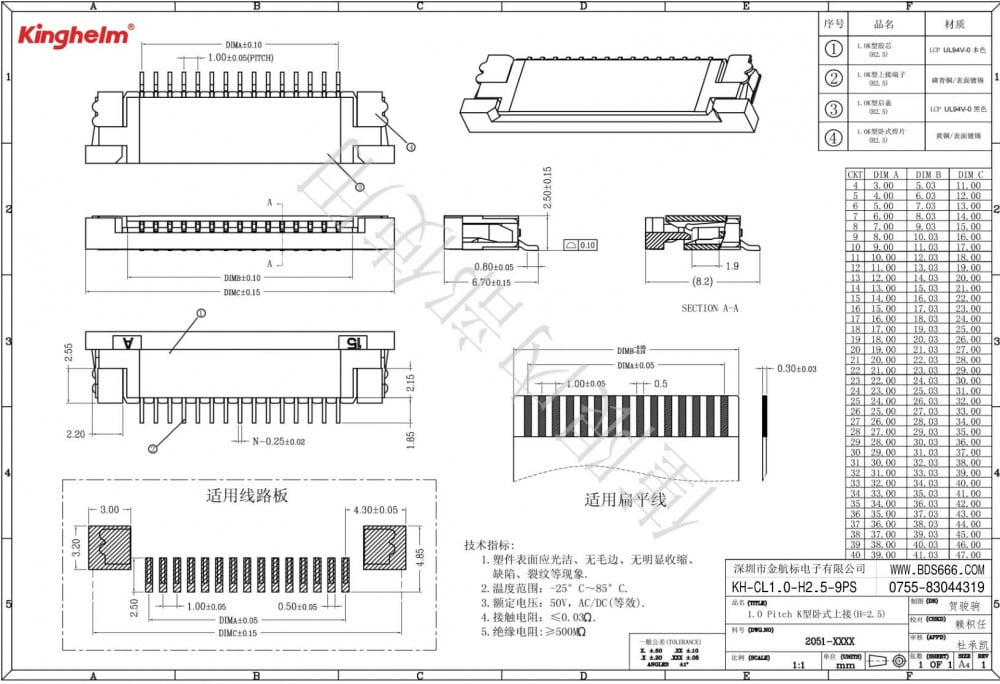 KH-CL1.0-H2.5-9PS technical drawing page
