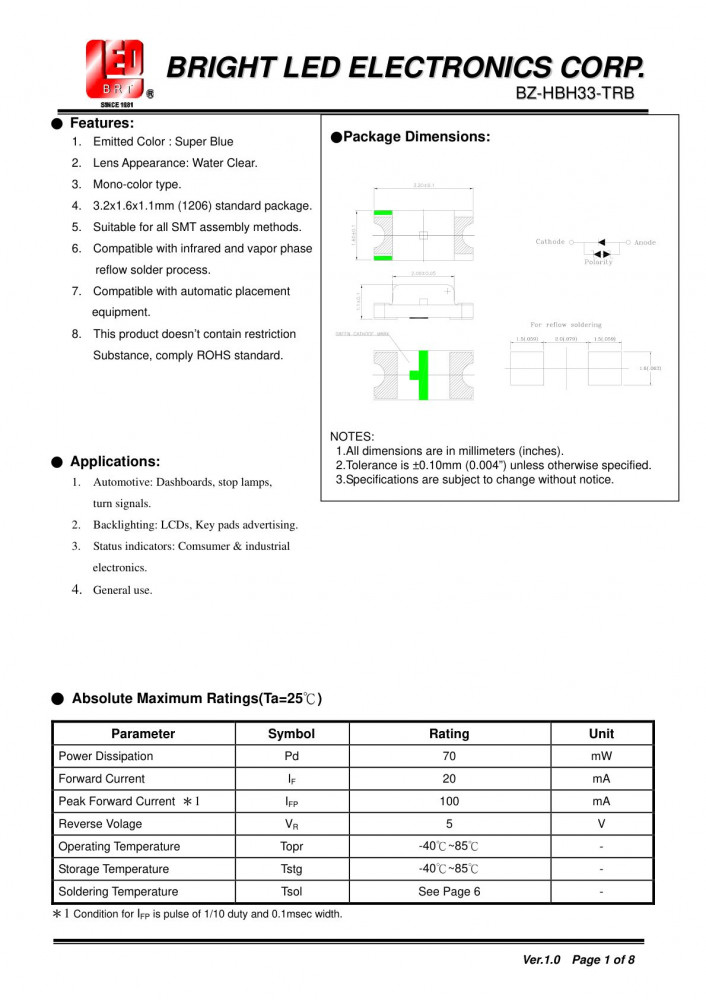 BZ-HBH33-TRB datasheet page 1