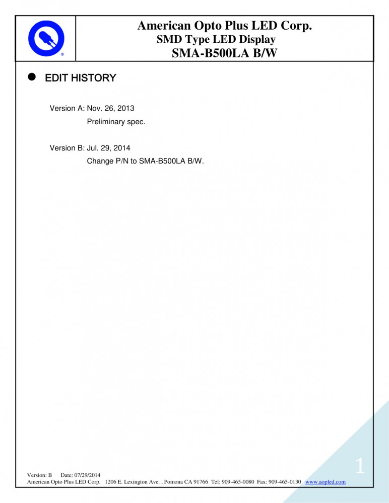 SMA-B500LA B/W datasheet page 1